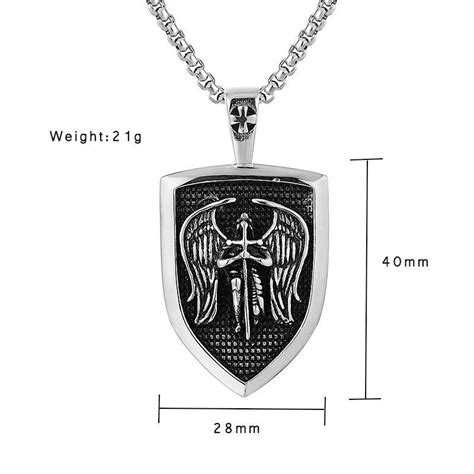 316l Stainless Steel Angel Warrior Shield Pendant Necklace Mens Retro