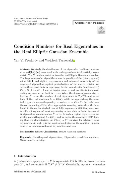 Pdf Condition Numbers For Real Eigenvalues In The Real Elliptic
