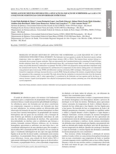 Pdf Modelagem De Misturas BinÁrias Pela AplicaÇÃo Da EquaÇÃo De