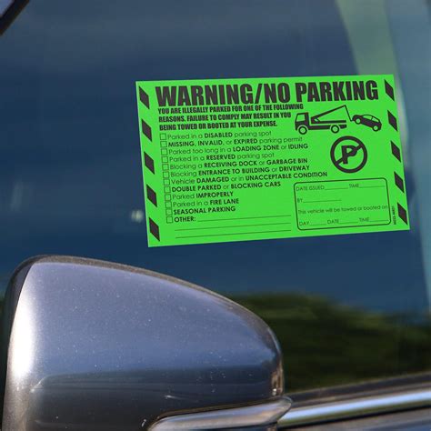 100 Parking Violation Stickers 8x5 In Green Multi Reason Warning