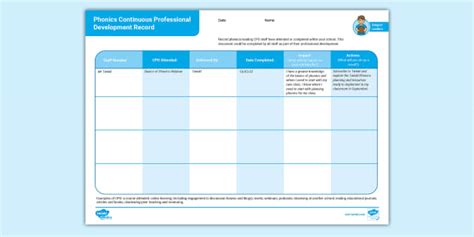 Phonics Continuous Professional Development Record Primary Resources