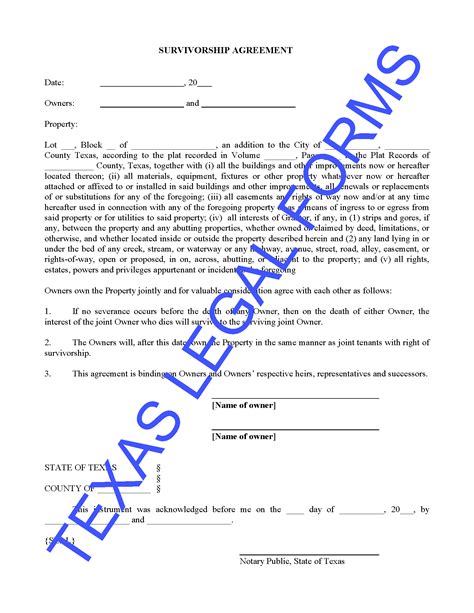 Texas Joint Tenancy Survivorship Agreement Buy Probate Legal Forms