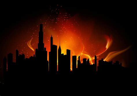 Burning City Skyline Silhouette 55029061 Vector Art At Vecteezy