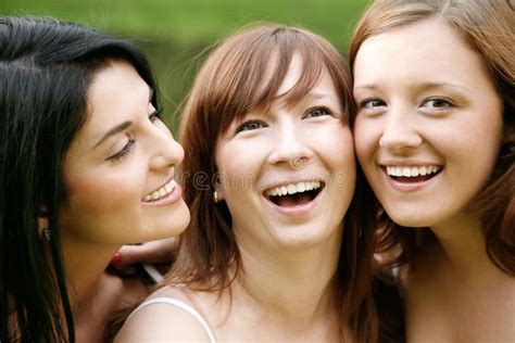Two Happy Woman Friends Laughing Stock Image Image Of Green