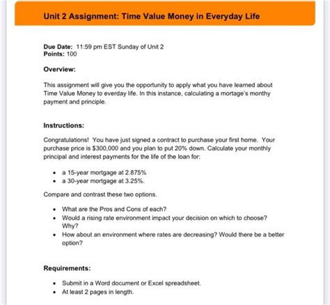 Solved Unit 2 Assignment Time Value Money In Everyday Life