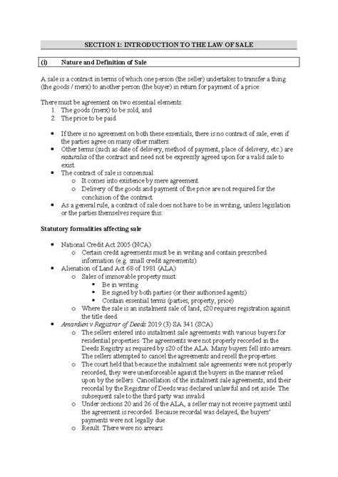 Lecture 1 Introduction To The Law Of Sale Key Concepts And Cases
