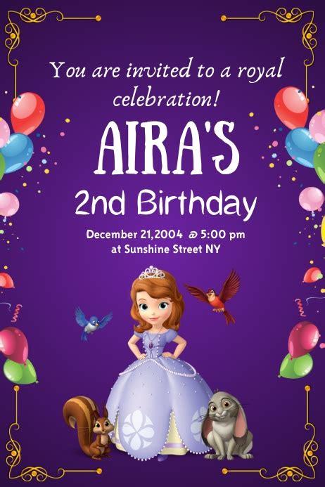 Sofia The First Theme Birthday Invitation Template Postermywall