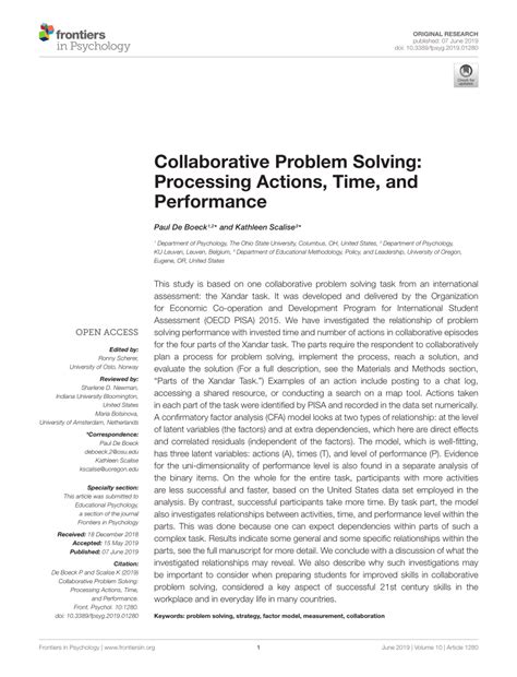 Pdf Collaborative Problem Solving Processing Actions Time And