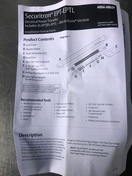 Assa Abloy El Eptel Eptl Electrolynx Version Electrical Power Transfer