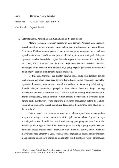 Hernanda Agung P 12209183076 Tugas 1 Sejarah Sosial Nama Hernanda Agung Prasetyo Nimkelas