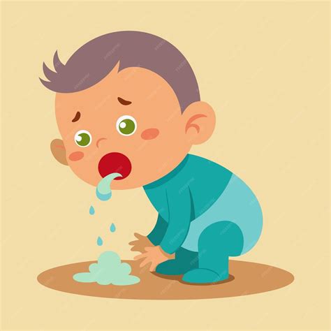 Ilustración Adorable De Un Bebé Vomitando En Un Fondo Beige Vector Premium