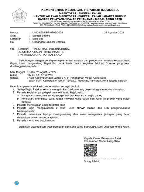 Undangan Edukasi Coretax Hanmi Hair Internationalpdf Pdf