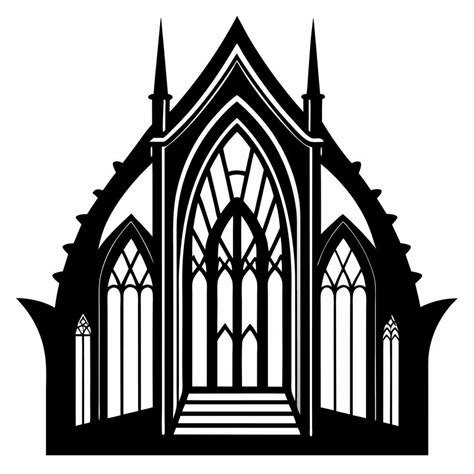 Gothic Cathedral Arched Windows Illustration In Black And White