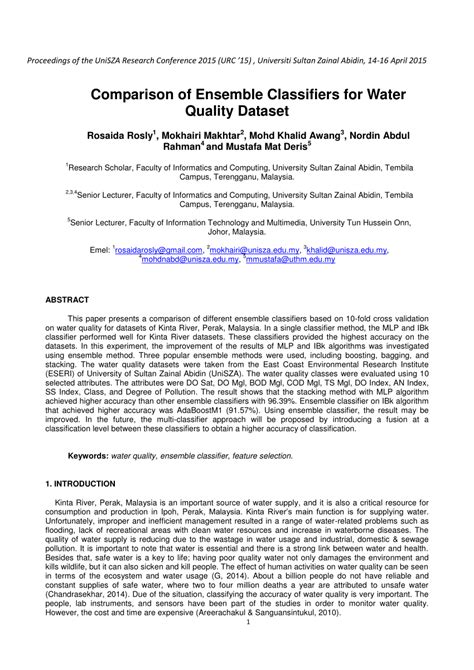Pdf Comparison Of Ensemble Classifiers For Water Quality Dataset