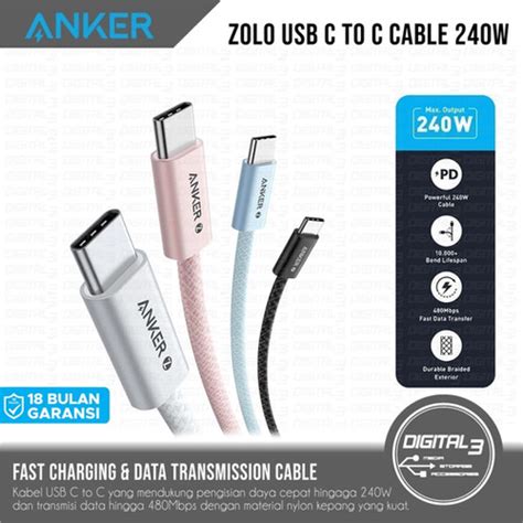 Anker Zolo Usb C To C Cable Data 240w Pd Pps Fast Charging Digital 3