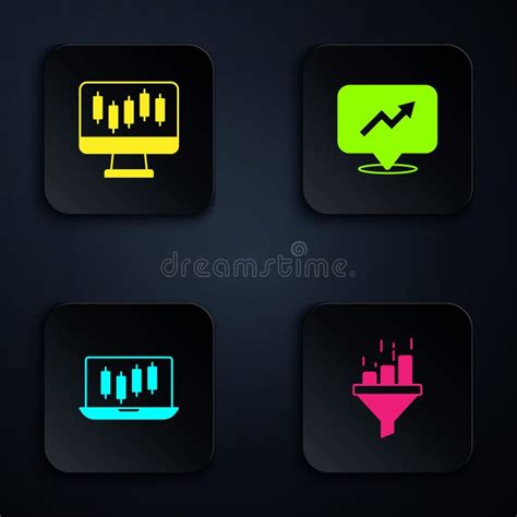 Set Sales Funnel With Chart Stocks Market Growth Graphs And Financial