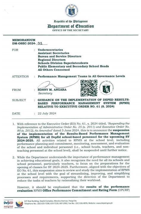 Implementation Of Opcrf Ipcrf For Sy 2023 2024 Deped Tambayan