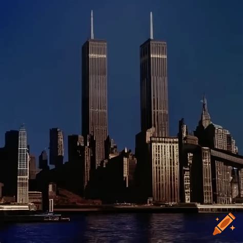 New York In 1980 With Detailed View Of The Twin Towers In Cinematic