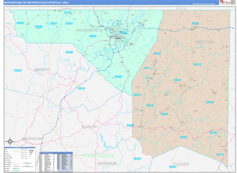 Morgantown Wv Metro Area Wall Map Color Cast Style By Marketmaps