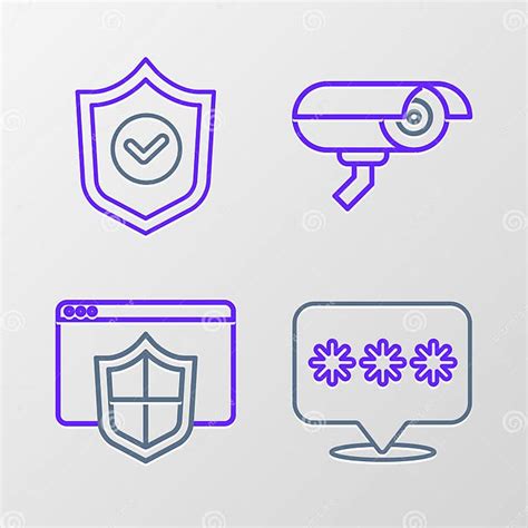 Set Line Password Protection Browser With Shield Security Camera And Shield Check Mark Icon