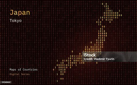 Japan Map Shown In Binary Code Pattern Tsmc Blue Matrix Numbers Zero One Stock Illustration