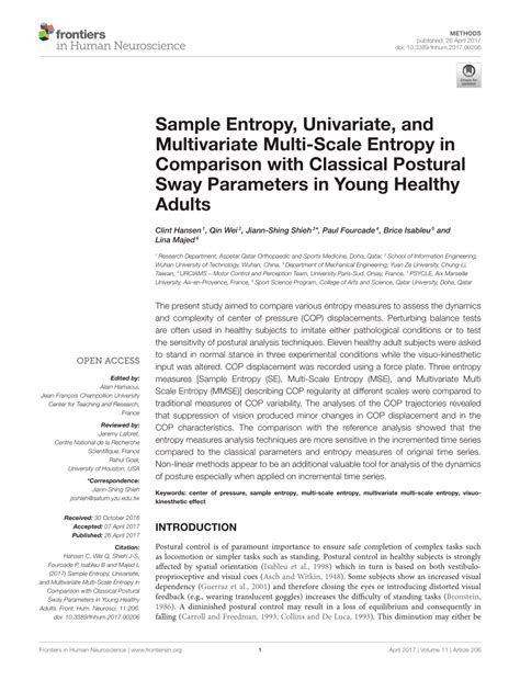 Pdf Sample Entropy Univariate And Multivariate Multi Scale Entropy In Comparison With