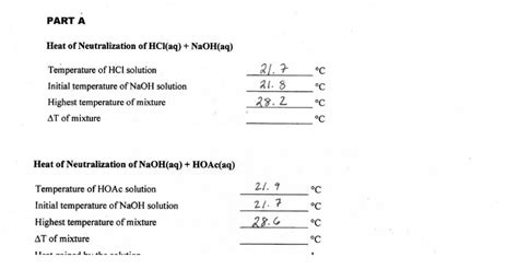 PART A Heat Of Neutralization Of HCl Aq NaOH Aq Chegg