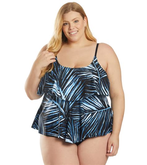 Maxine Plus Size Moonlight Tiered Tankini Top At Free