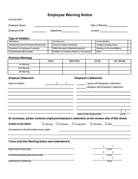 Free Printable Verbal Warning Template Templates Free Printable