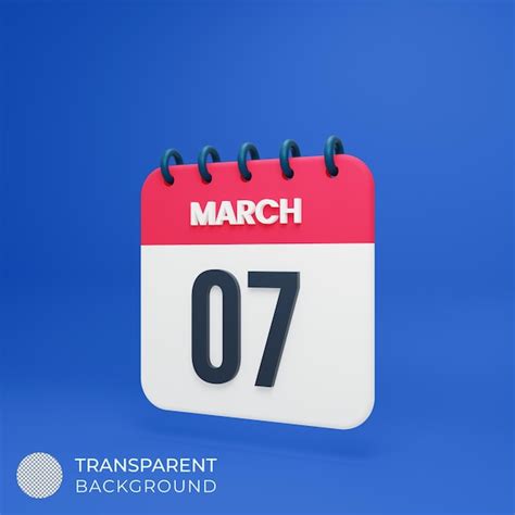 Premium Psd March Realistic Calendar Icon 3d Illustration Date March 07