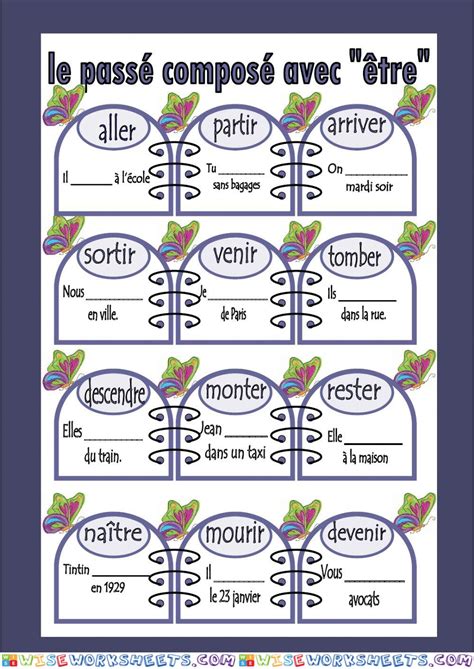 Passé Composé Verbes être Worksheet Online Wiseworksheets