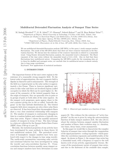 Pdf Multifractal Detrended Fluctuation Analysis Of Sunspot Time Series