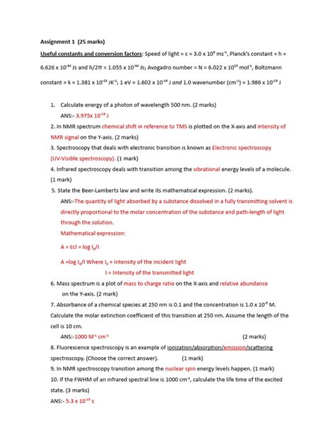 Assignment 1 Download Free Pdf Spectroscopy Electromagnetic Spectrum