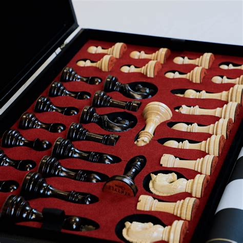 Ebony And Maple Wood Chess Set With Suede Base Leather Chess Board