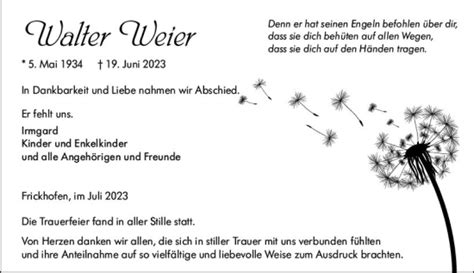 Traueranzeigen Von Walter Weier Vrm Trauerde