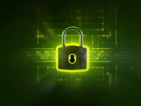 Abstract Digital Security System With Lock With Yellow Light And Ai