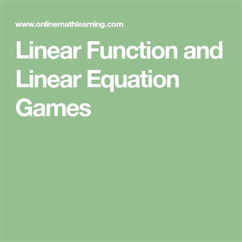linear function and linear equation games linear function linear