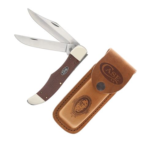 Case Xx Dark Red Burlap Micarta Two Blade Folding Hunter With Sheath
