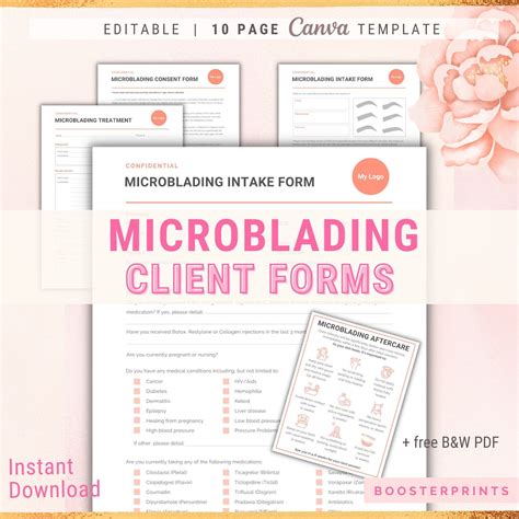 Microblading Forms Client Consent Intake Treatment Aftercare Card Pmu