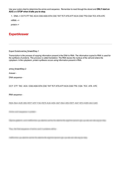Solution Solution For Use Your Codon Chart To Determine The Amino Acid Sequence Remember To
