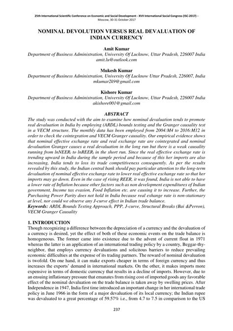 Pdf Nominal Devolution Versus Real Devaluation Of Indian Currency