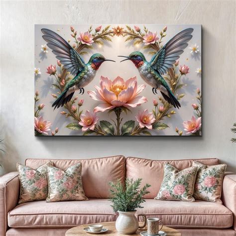 Hummingbird Wall Art Floral Bird Canvas Hummingbird Canvas Wall