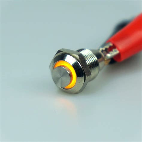 10mm Av Illuminated Latching Switch Yellow Ring Raised Actuator The