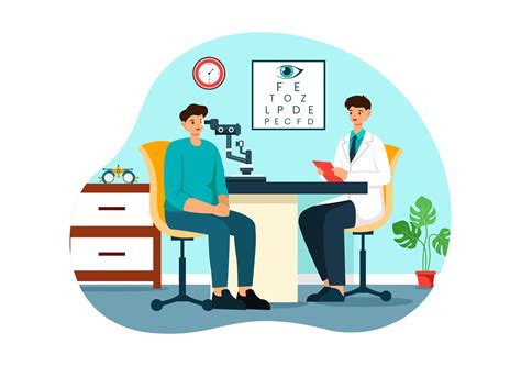 Optometrist Illustration With Ophthalmologist Checks Patient Sight