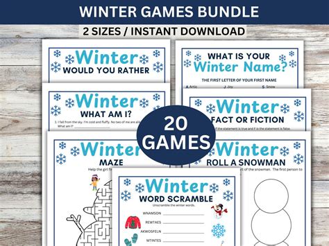 Winter Games Bundle Printable Winter Party Games Winter Activities Snow Day Games Winter