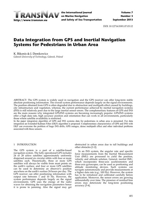 Pdf Data Integration From Gps And Inertial Navigation Systems For Pedestrians In Urban Area