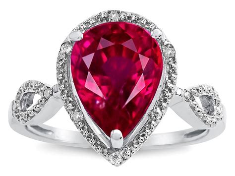 Star K Vintage Look Halo Large 11x8 Pear Shape Created Ruby Ring