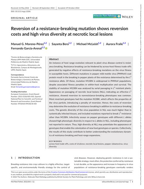Pdf Reversion Of A Resistance Breaking Mutation Shows Reversion Costs And High Virus Diversity