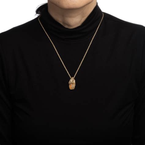 70s Freeform Mexican Fire Opal Necklace Pendant 14k Yellow Gold Orange