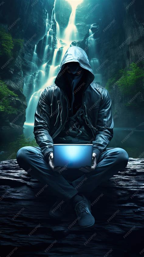 Premium Ai Image Hacker Typing On Laptop Anonymous Concept Generative Ai
